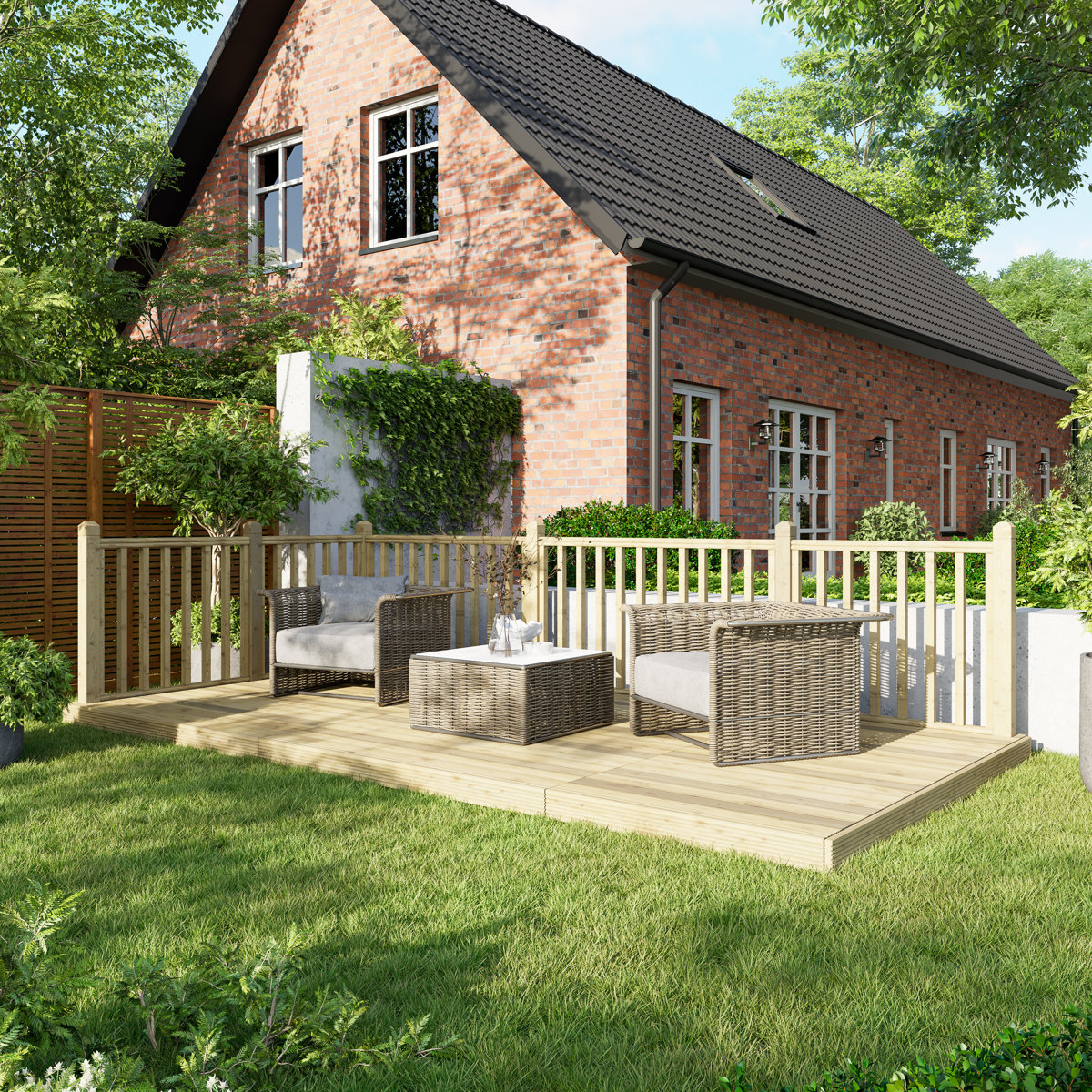 Powersheds 8 x 16ft Timber Pressure Treated Decking Kit - Handrails on Two Sides | Wayfair.co.uk